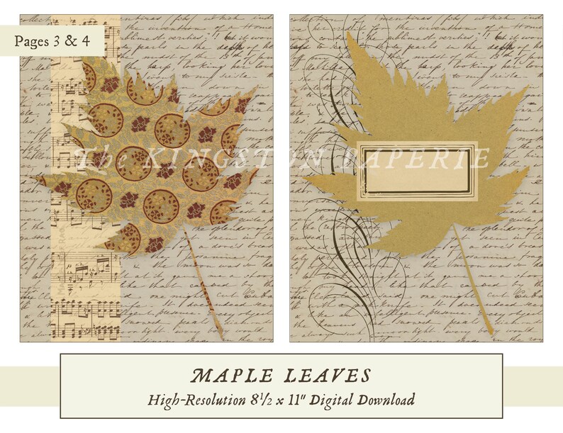 Maple Leaves Printable Digital Download for Journals, Greeting Cards ...