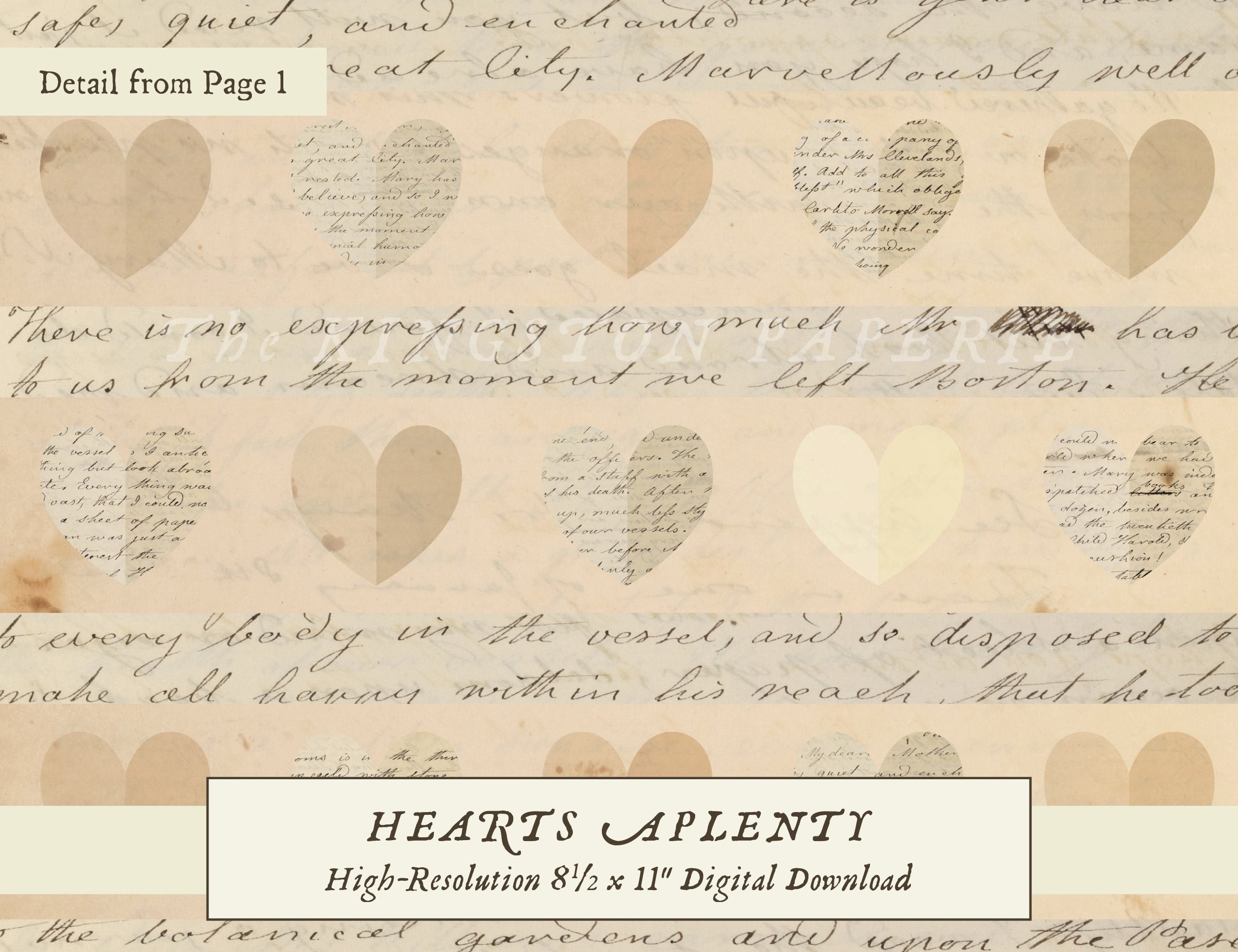 Hearts Aplenty Printable Digital Download for Journals, Greeting Cards ...
