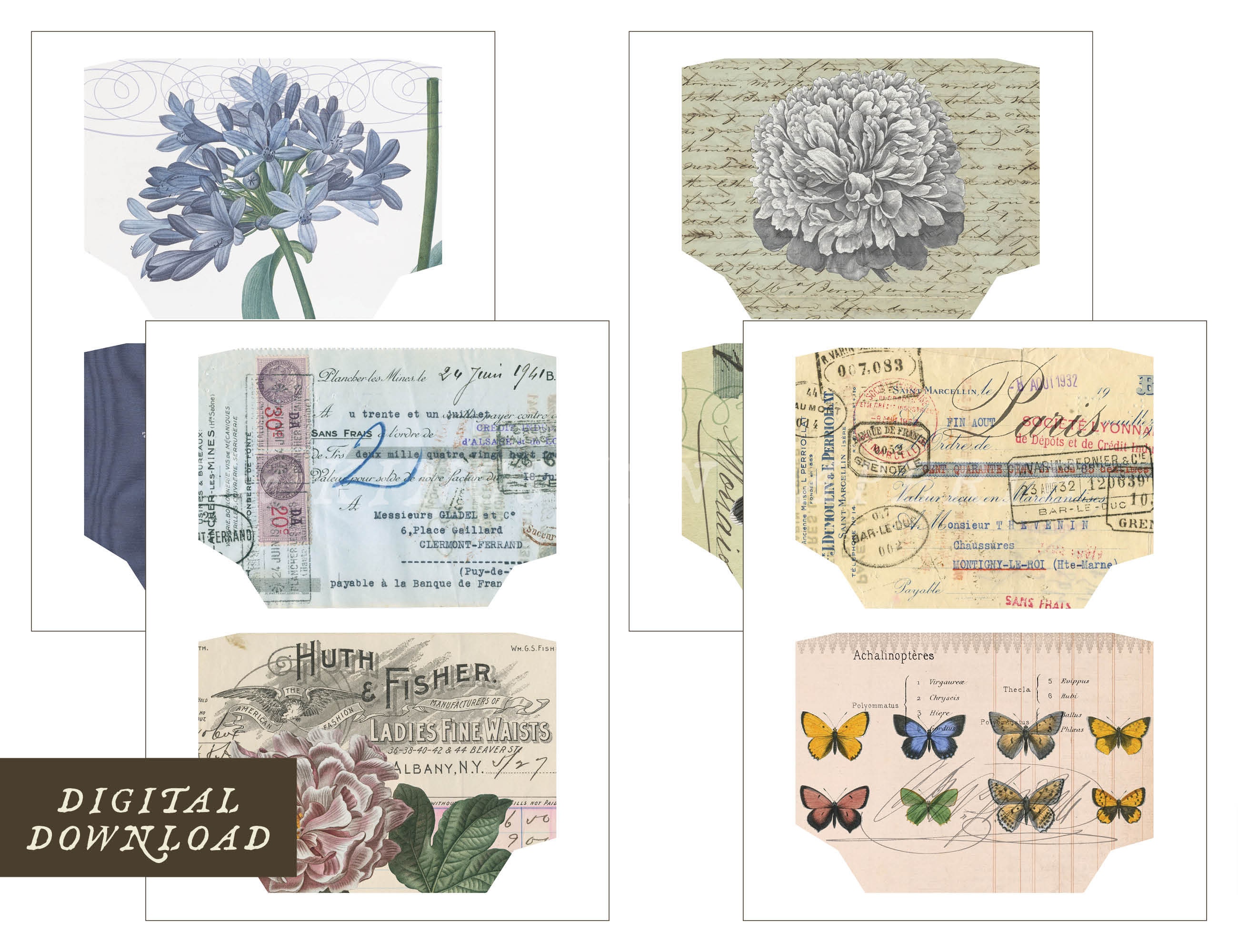 Printable Pockets Digital Download for Journals, Greeting Cards ...