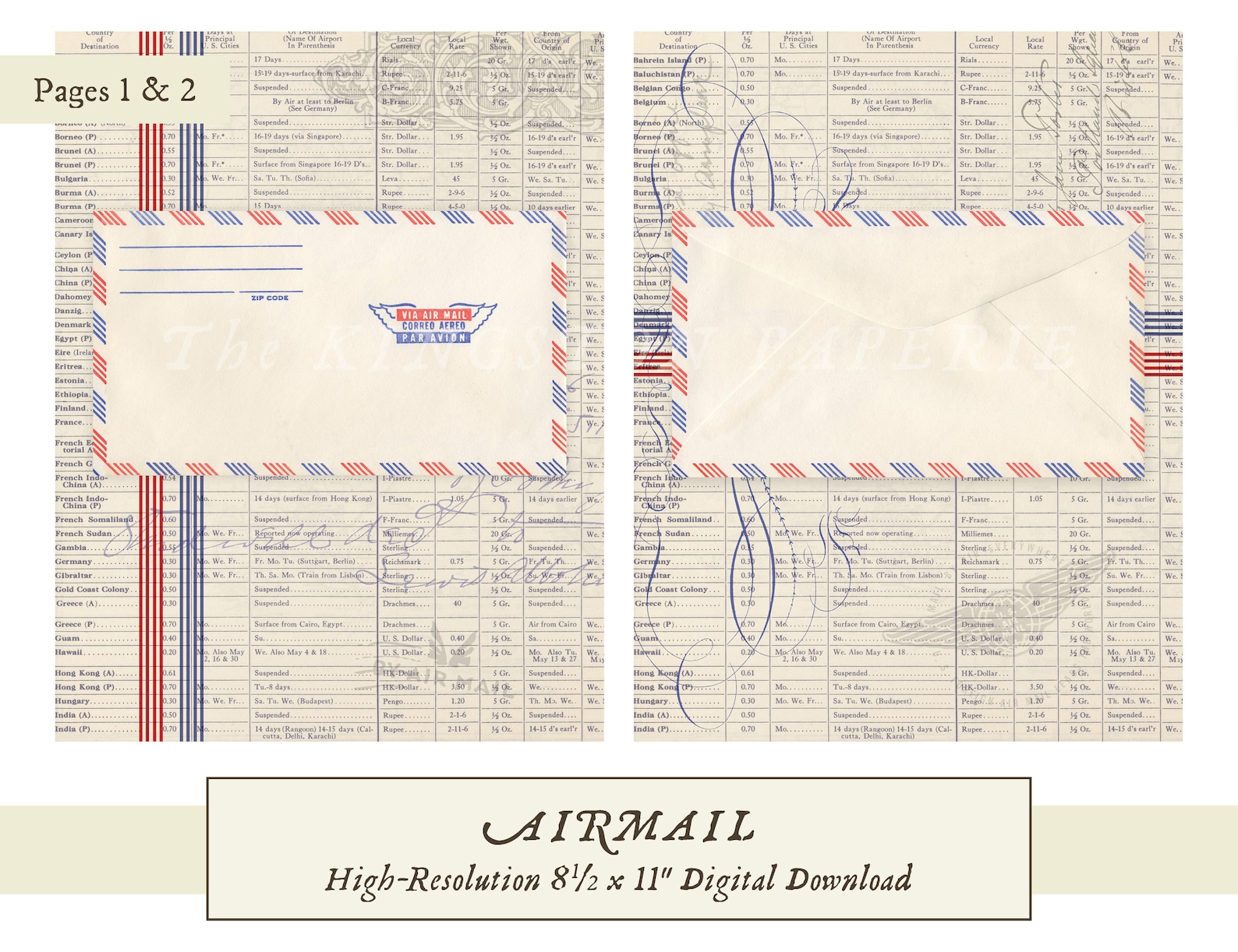 Airmail Printable Digital Download for Journals, Greeting Cards ...