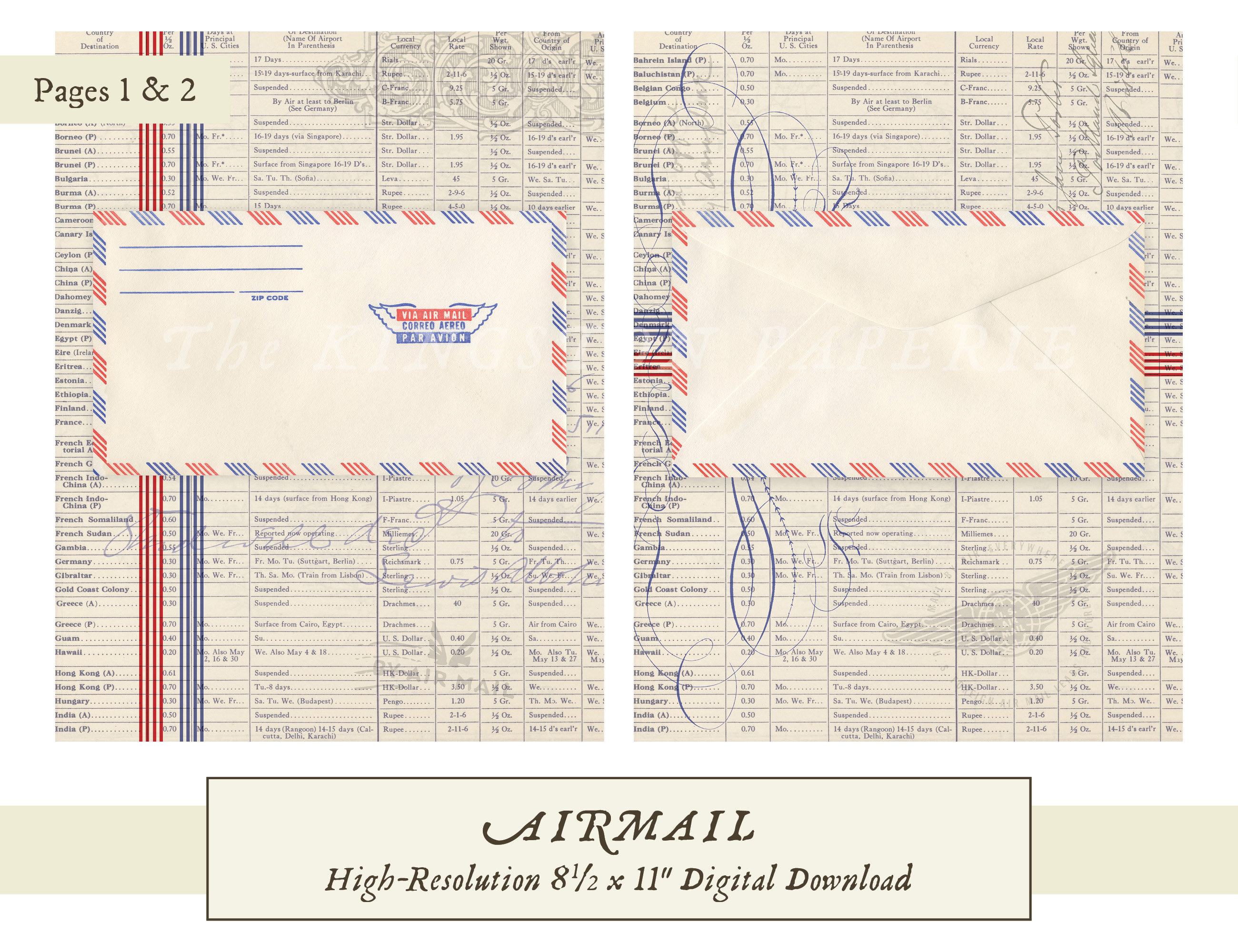 Airmail Printable Digital Download for Journals, Greeting Cards ...