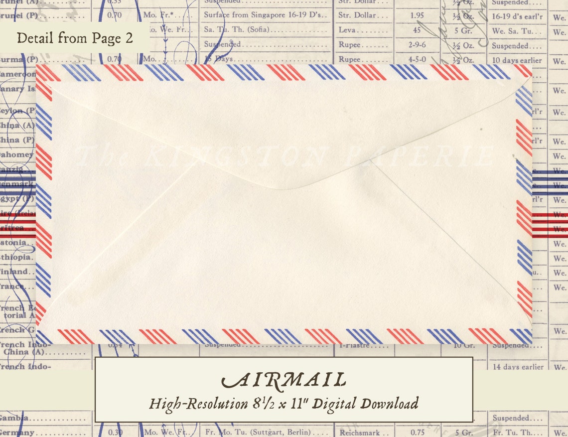 Airmail Printable Digital Download for Journals, Greeting Cards ...