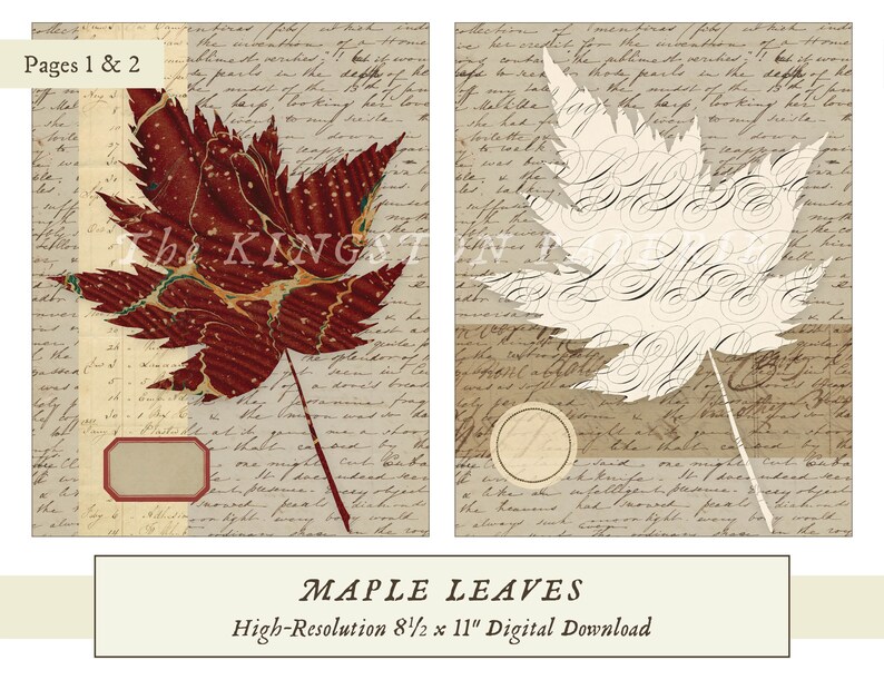 Maple Leaves Printable Digital Download for Journals, Greeting Cards ...
