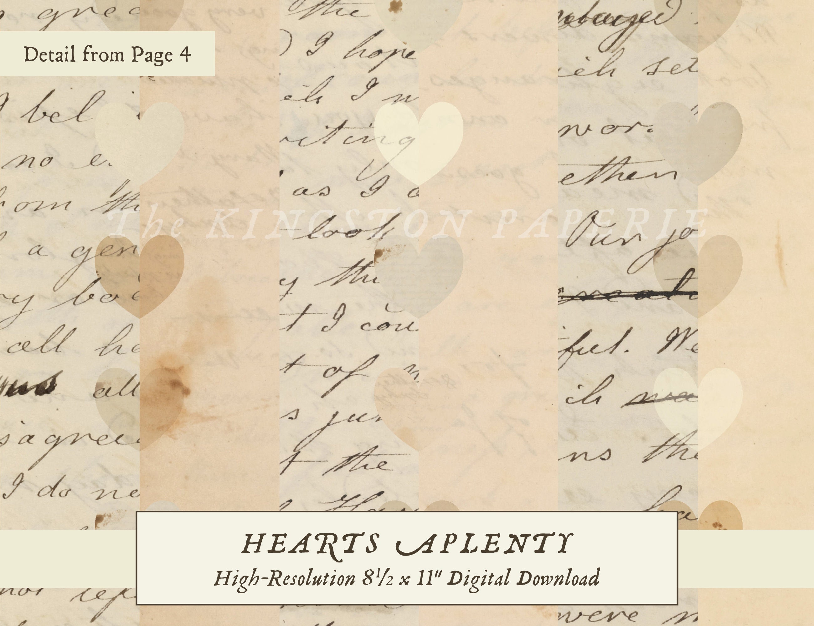 Hearts Aplenty Printable Digital Download for Journals, Greeting Cards ...