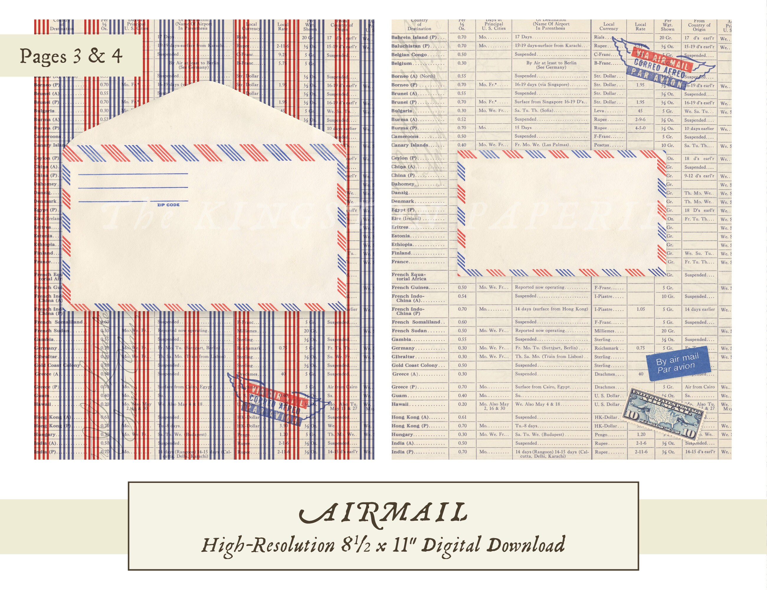 Airmail Printable Digital Download for Journals, Greeting Cards ...