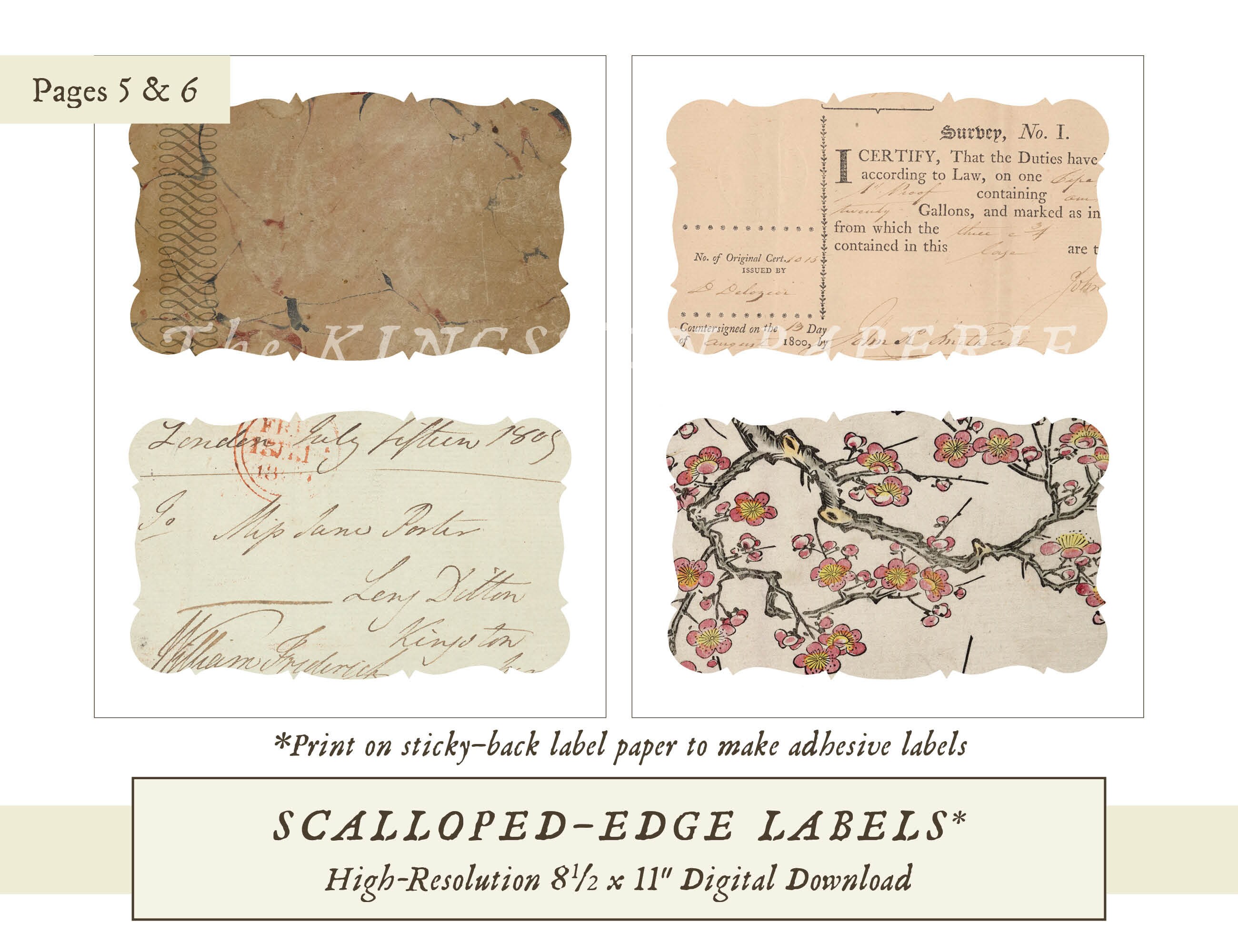 Scalloped-edge Label Printable Digital Download for Journals, Greeting ...