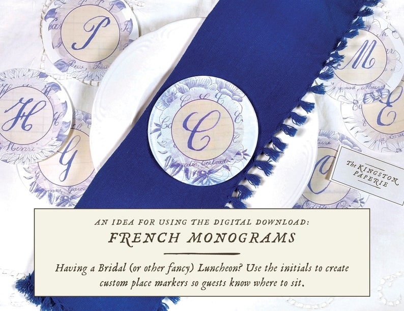 French Monograms Printable Digital Download for Journals, Greeting ...
