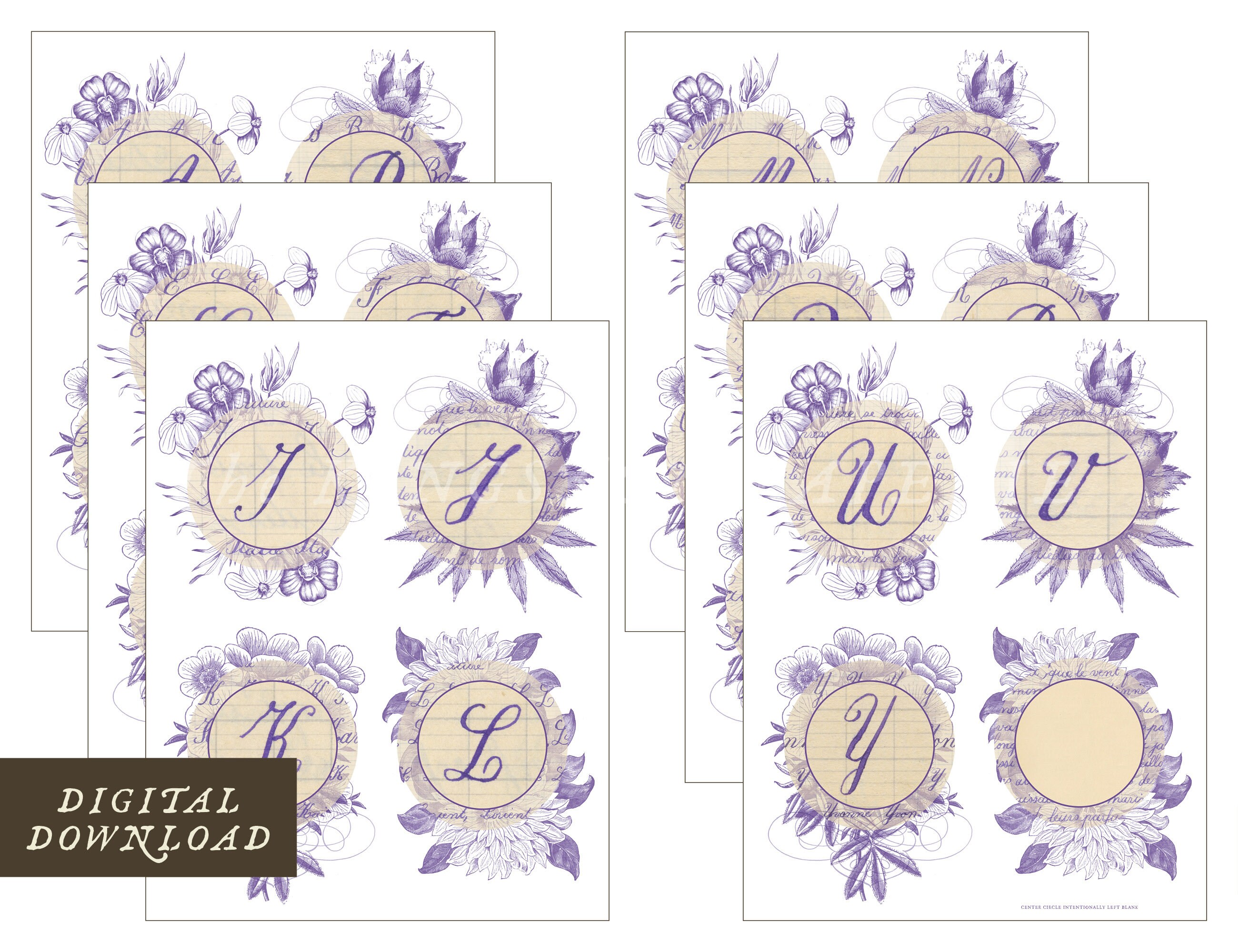 French Monograms Printable Digital Download for Journals, Greeting ...