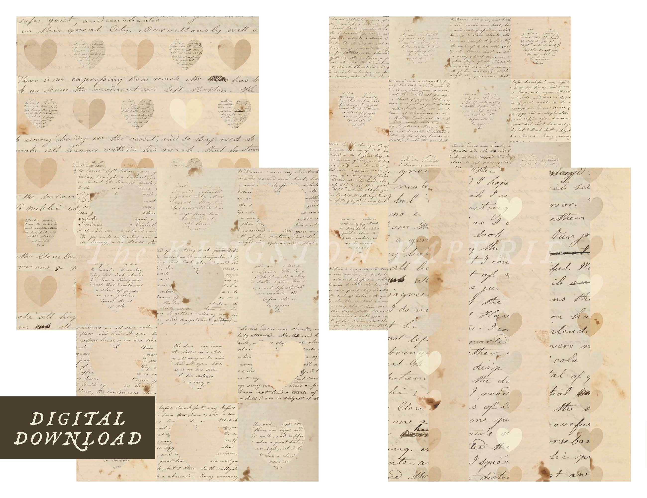 Hearts Aplenty Printable Digital Download for Journals, Greeting Cards ...