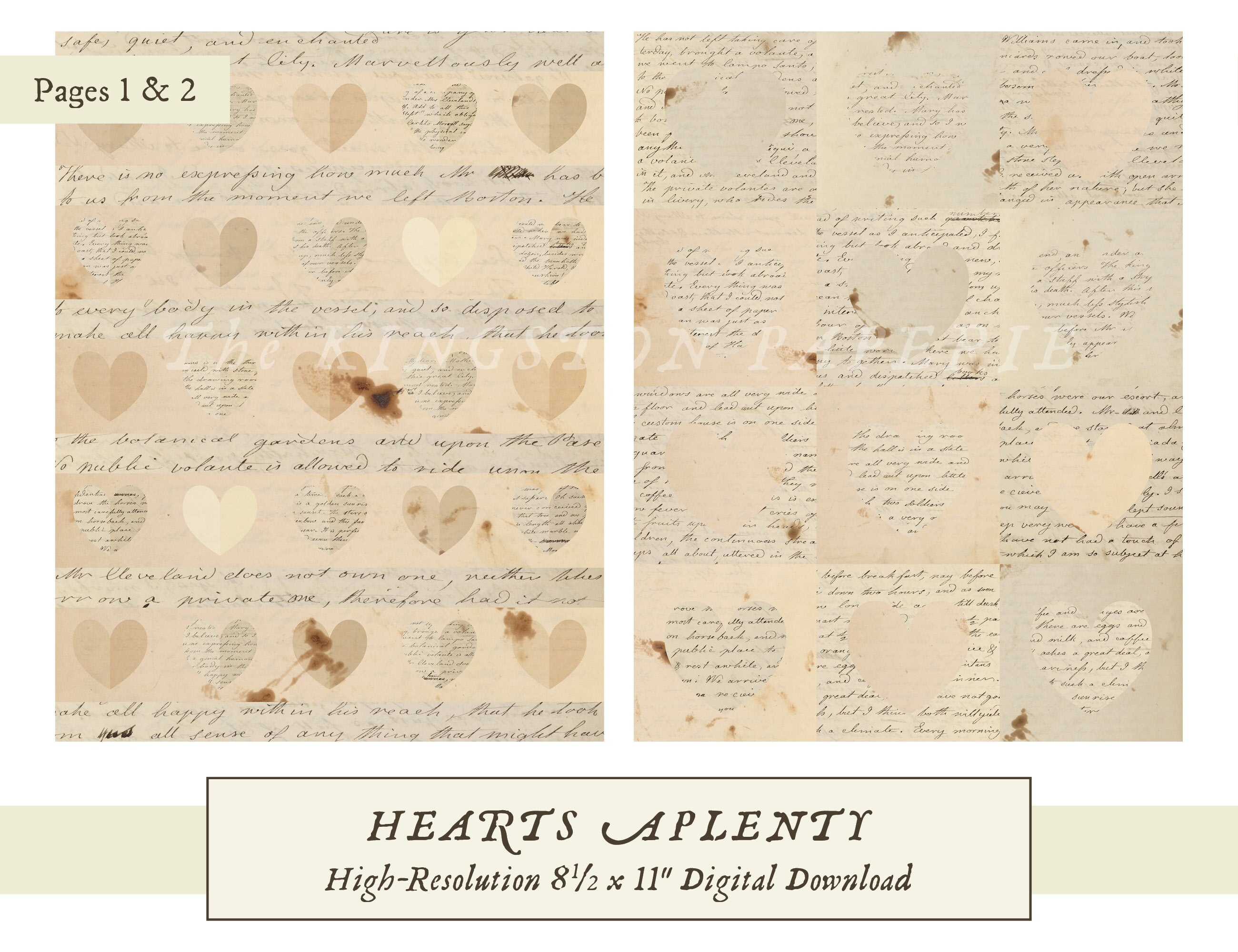 Hearts Aplenty Printable Digital Download for Journals, Greeting Cards ...