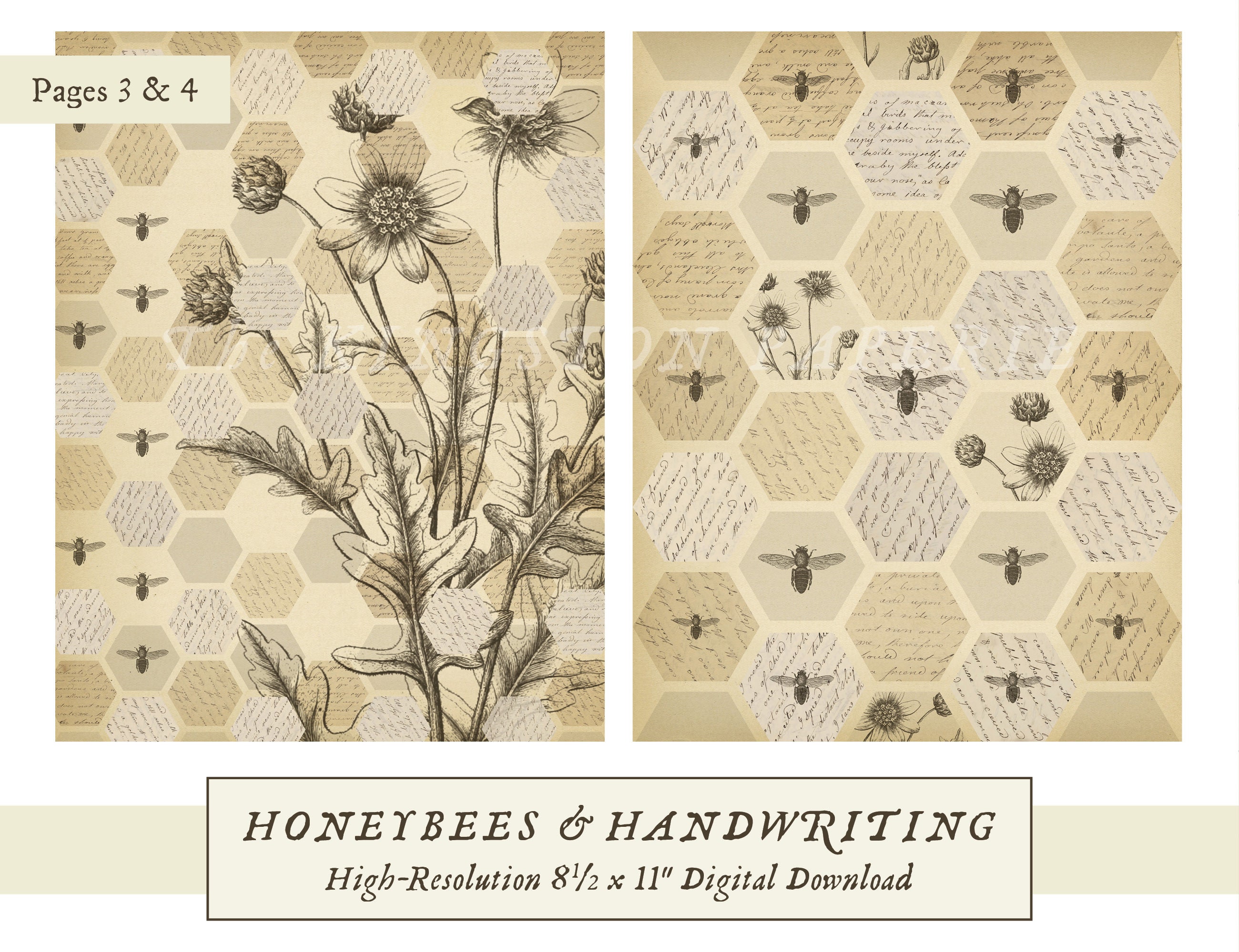 Honeybees & Handwriting Printable Digital Download for Journals ...