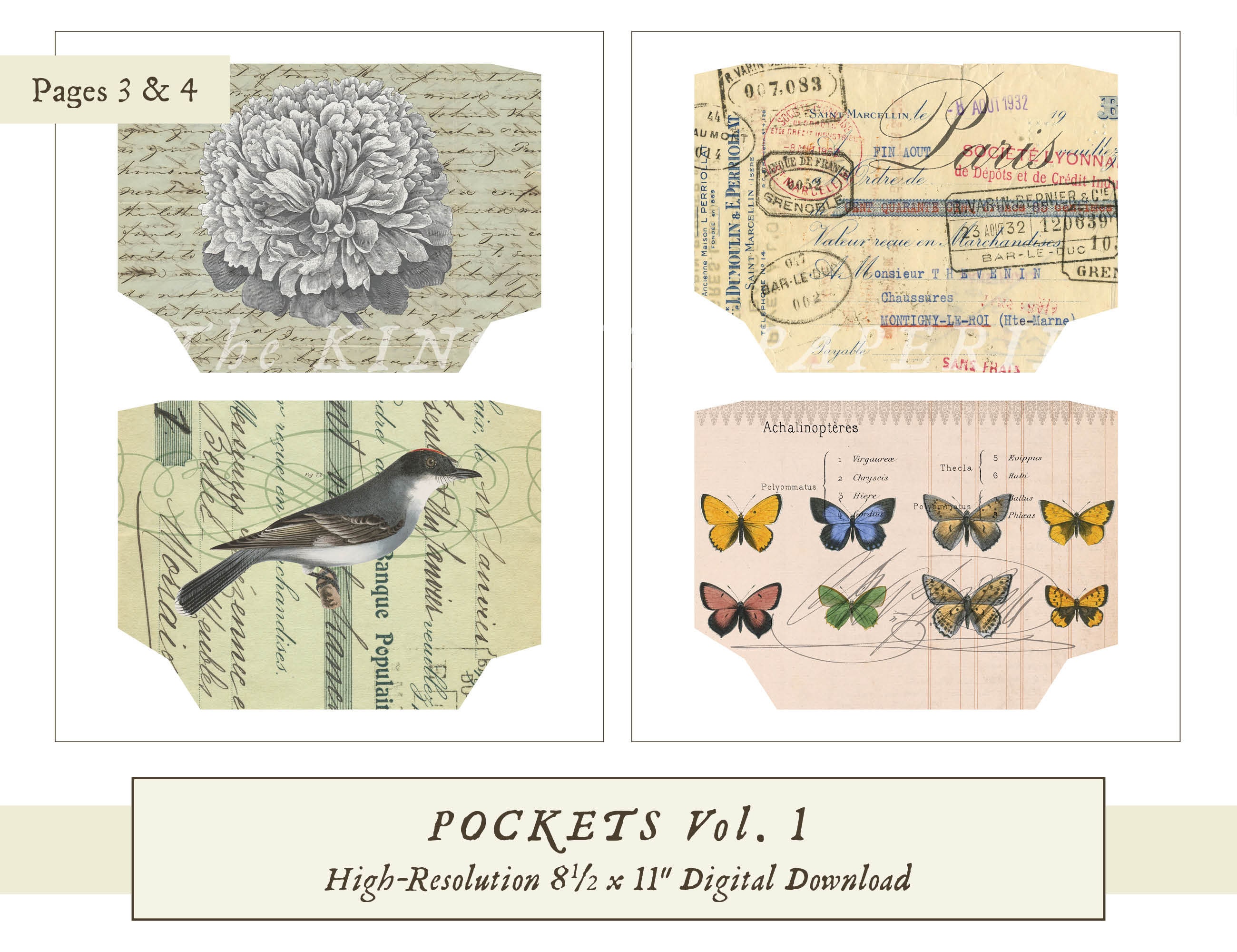 Printable Pockets Digital Download for Journals, Greeting Cards ...