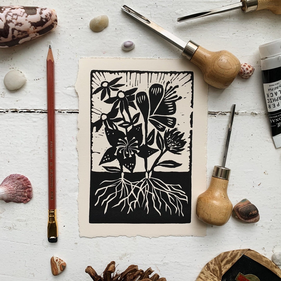 Floral Block Print 5x7 | Botanical Art Print - Etsy