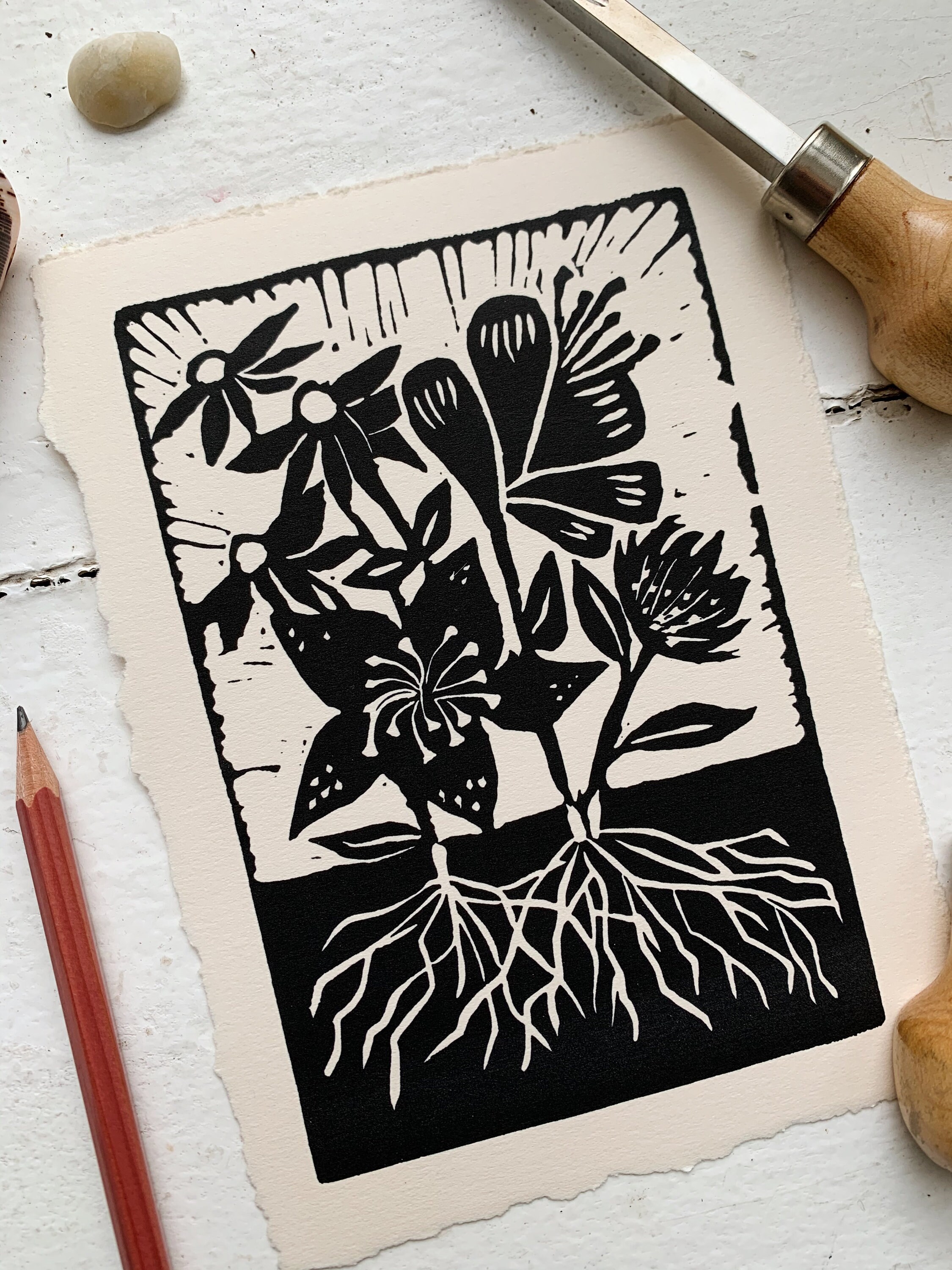 Floral Block Print 5x7 | Botanical Art Print - Etsy