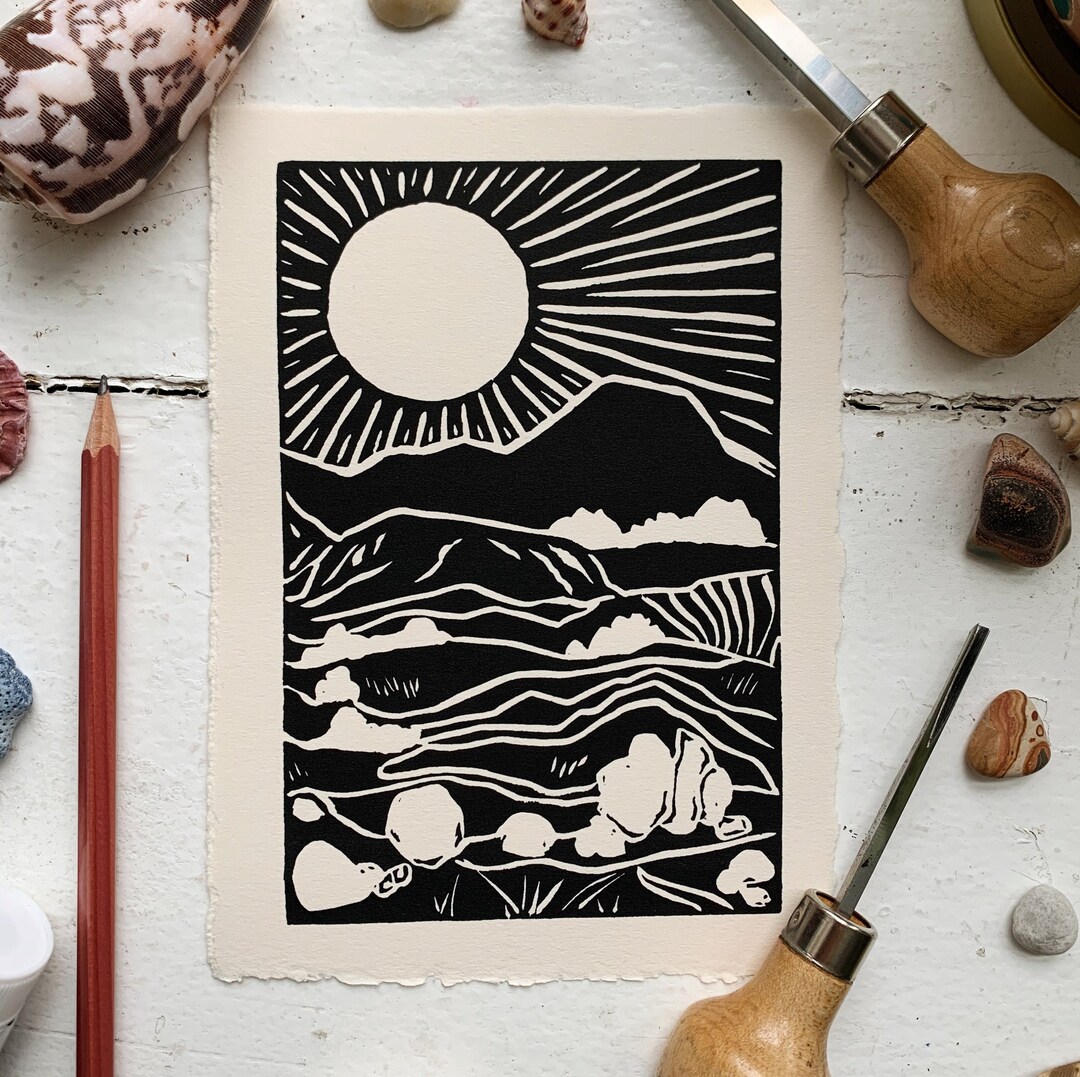 Mountain Block Print | Outdoor Print - Etsy