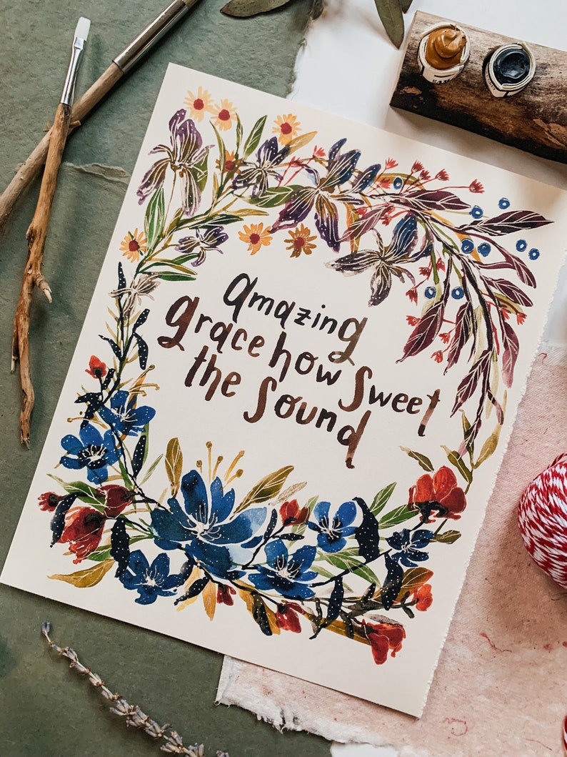 Amazing Grace Lettering Fine Art Print Christian Hymn - Etsy