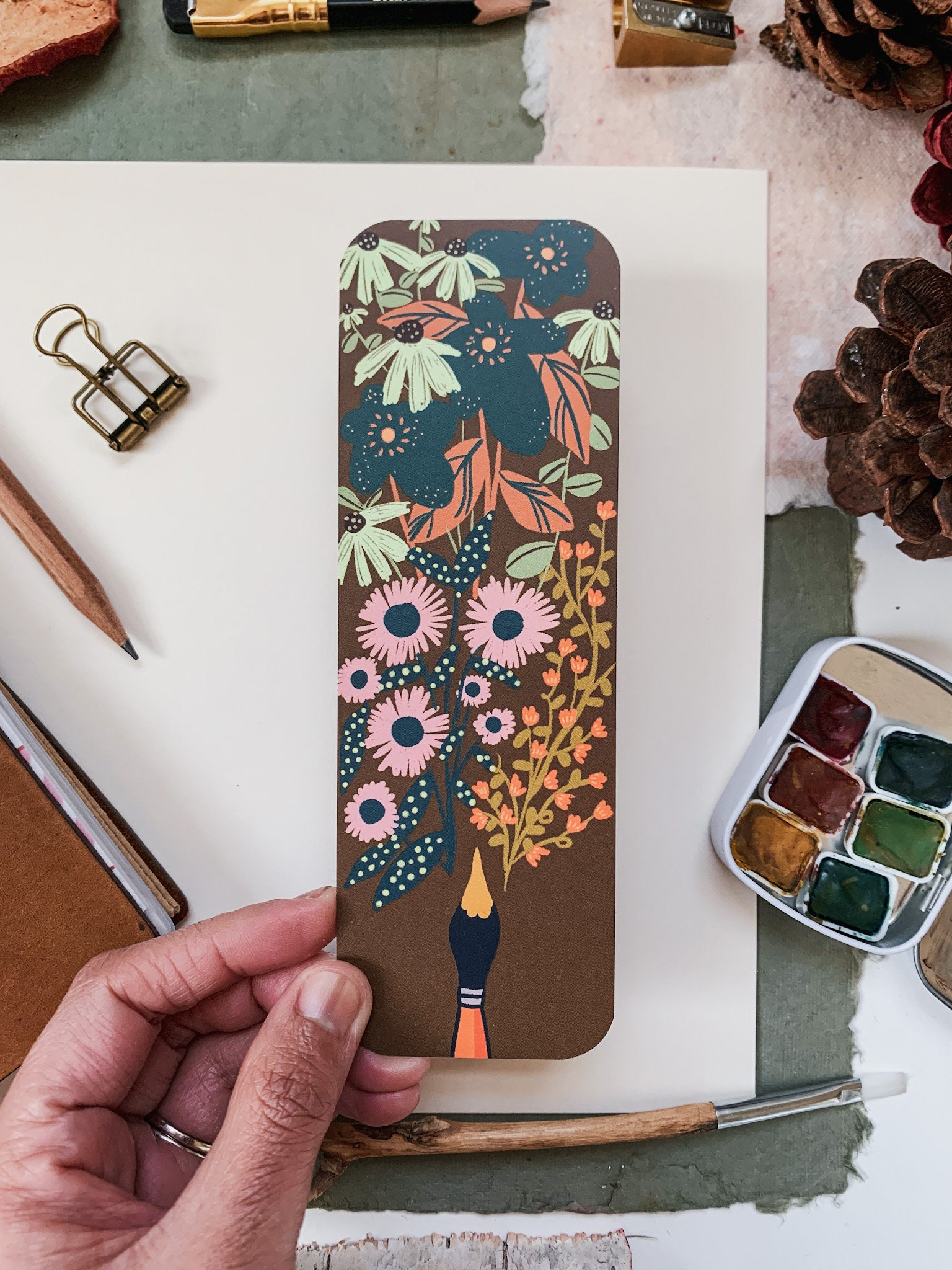 Artsy Bookmark Artist Creative Paintbrush Flowers Book Tracker Bookish ...