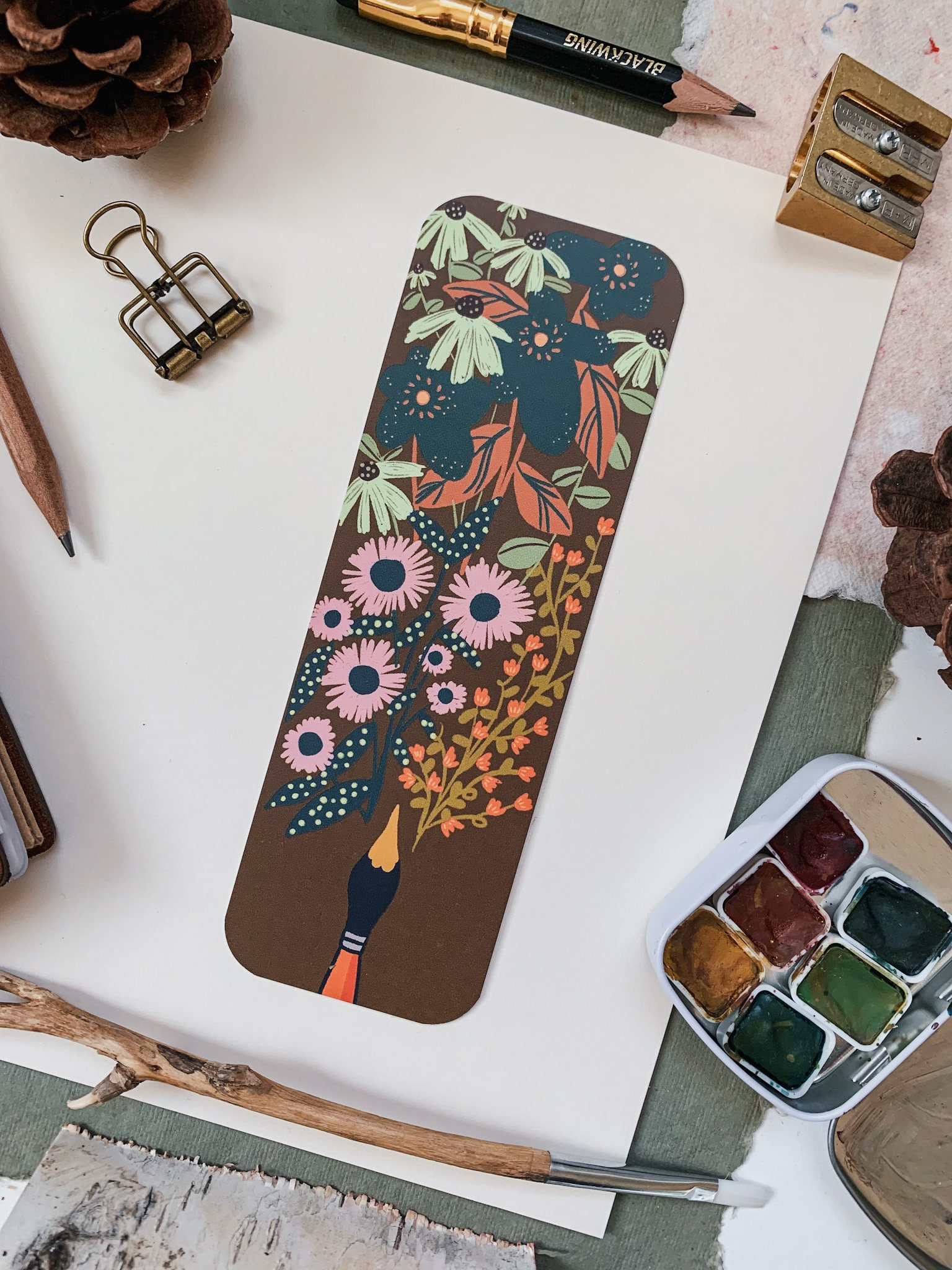 Artsy Bookmark Artist Creative Paintbrush Flowers Book Tracker Bookish ...