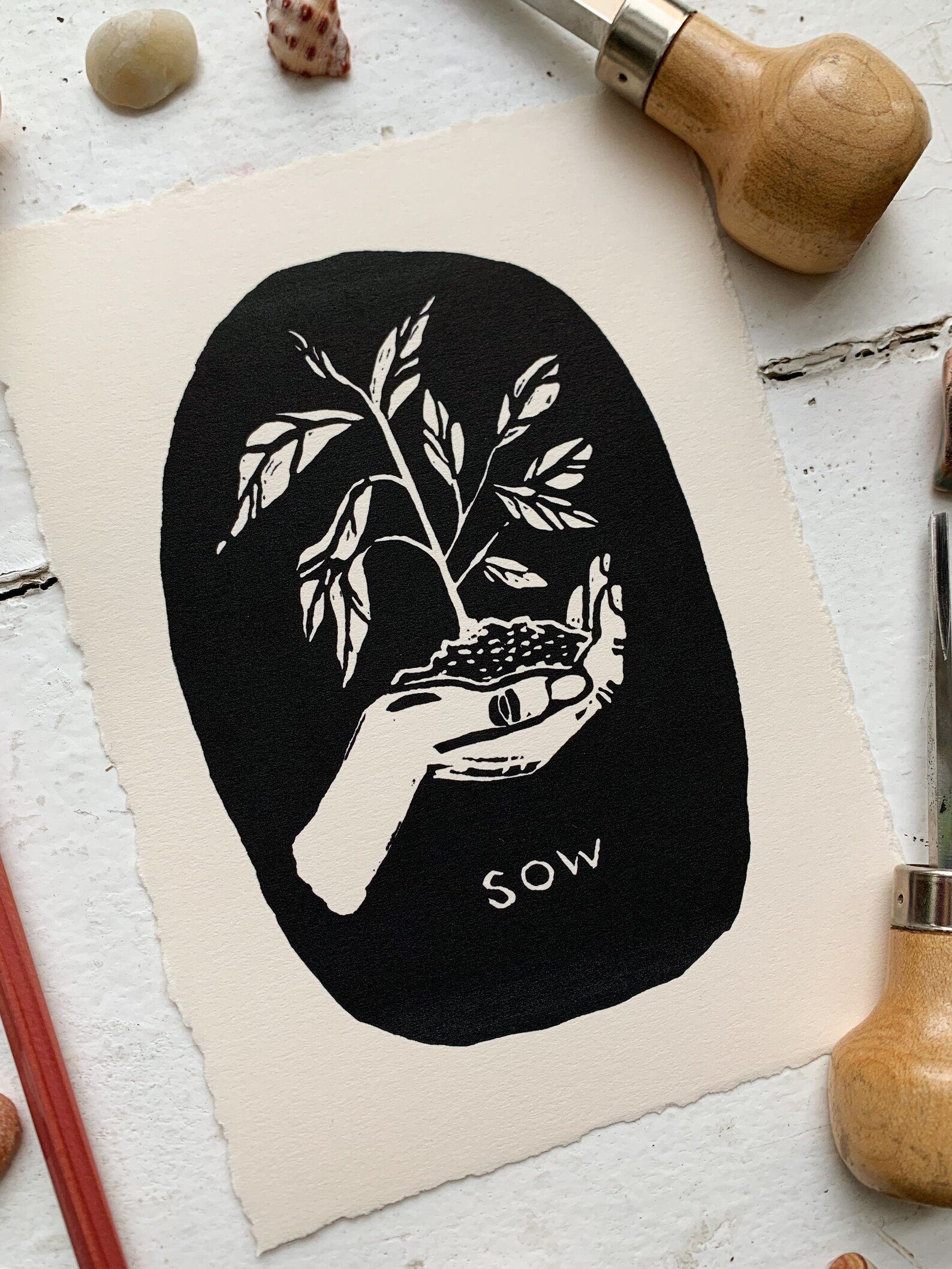Sow Block Print Botanical Art Print - Etsy