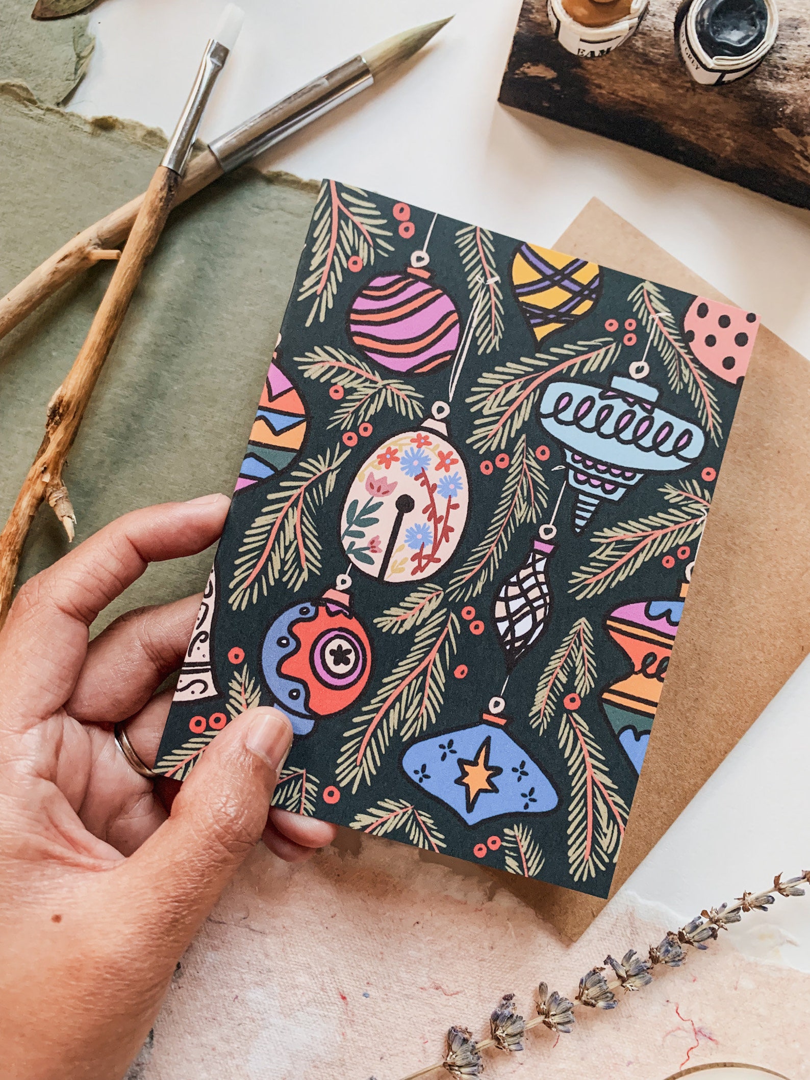 Set of 5 Christmas Cards Christmas Greeting Cards Stationery Ornaments ...