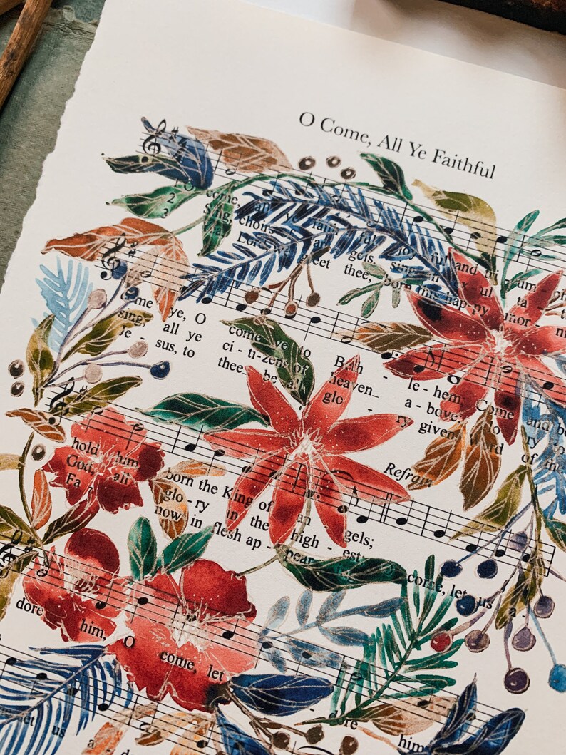 O Come, All Ye Faithful Fine Art Print | Hymn Floral Christian Painting ...