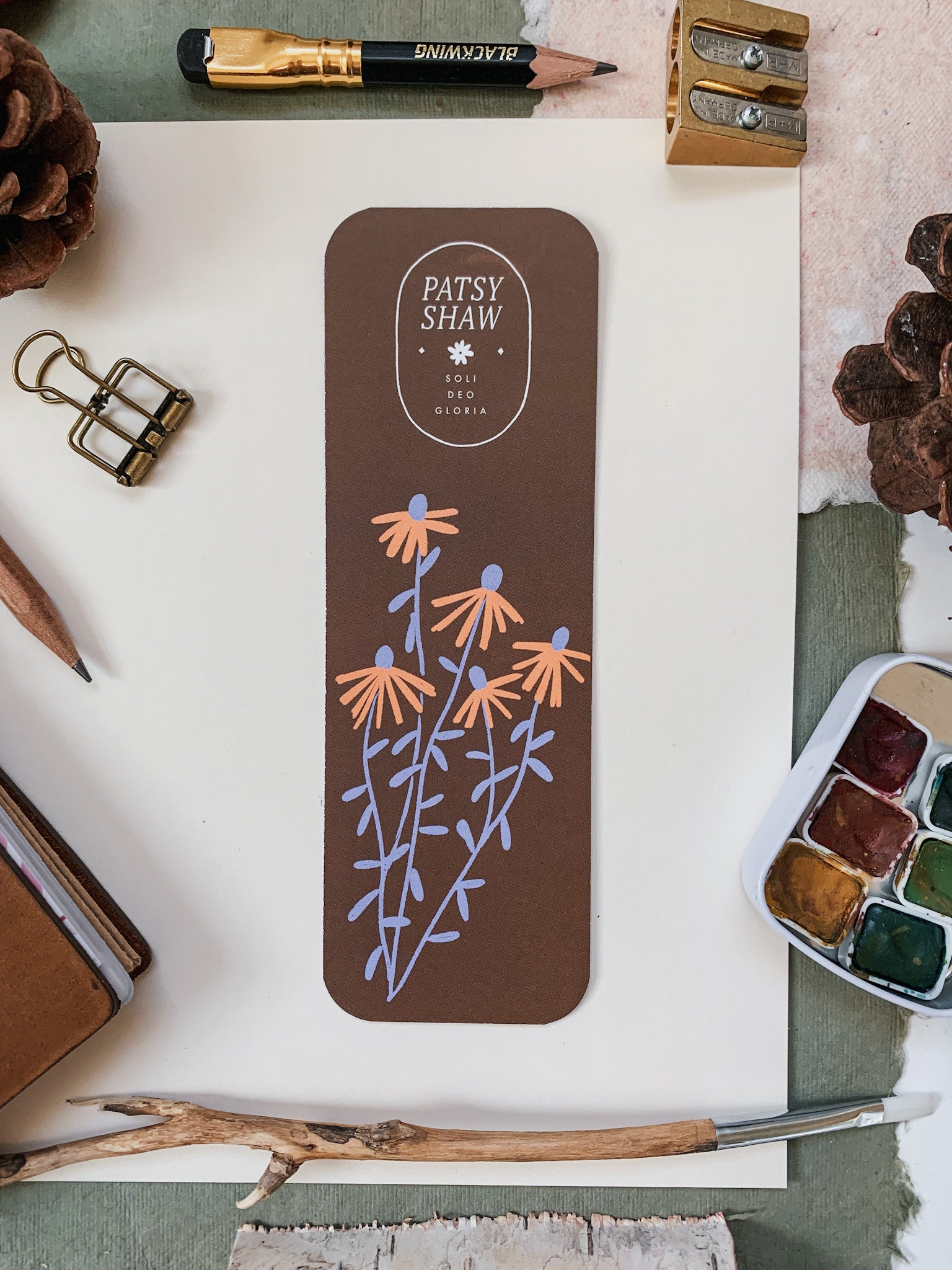 Artsy Bookmark Artist Creative Paintbrush Flowers Book Tracker Bookish ...