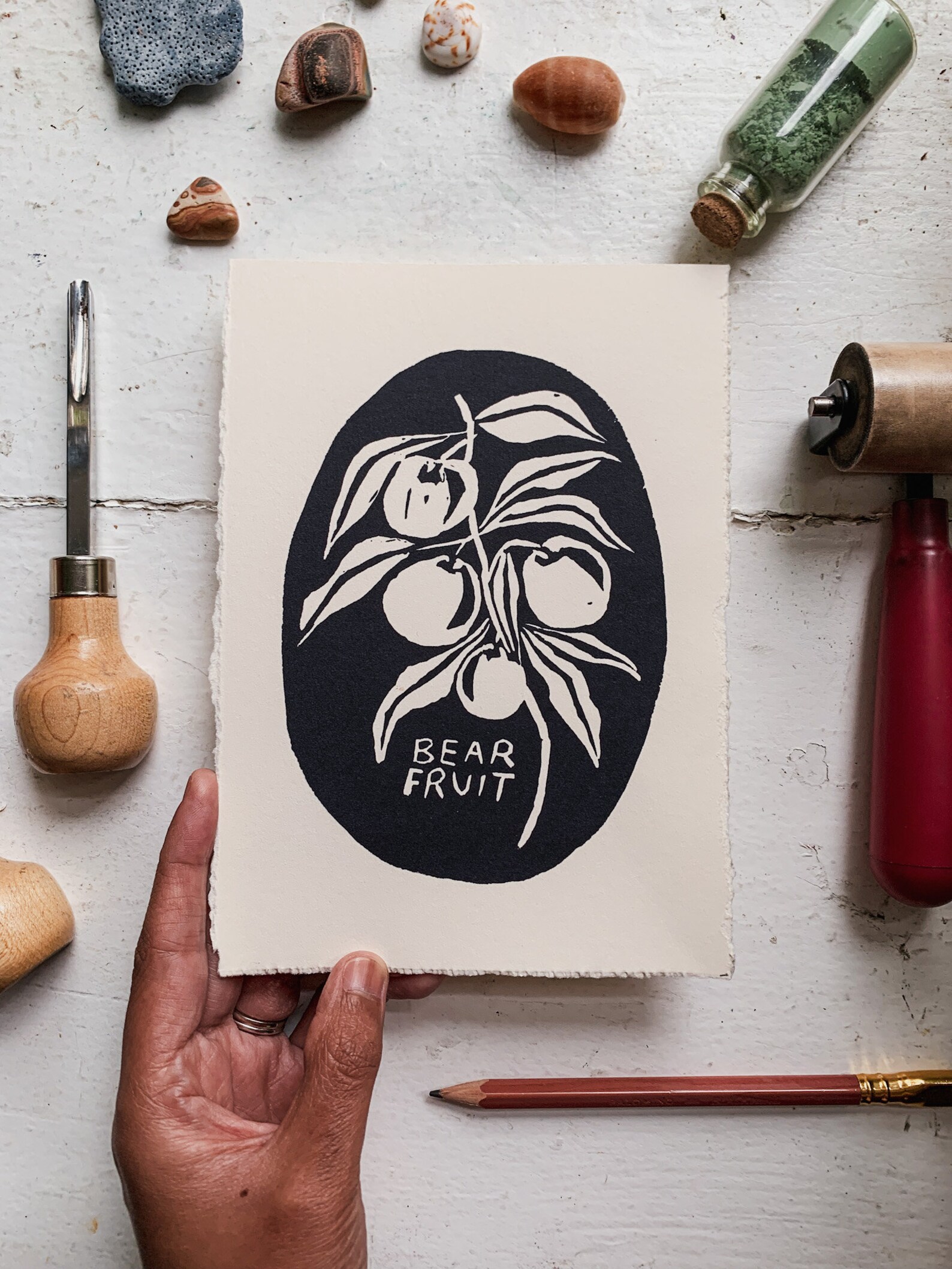Bear Fruit Block Print Art Print - Etsy