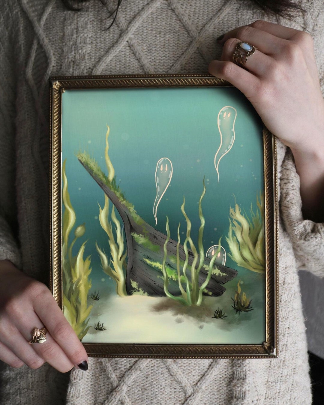 Sunken Ship With Ghosts Under Water Art Print Spooky Haunted Halloween ...