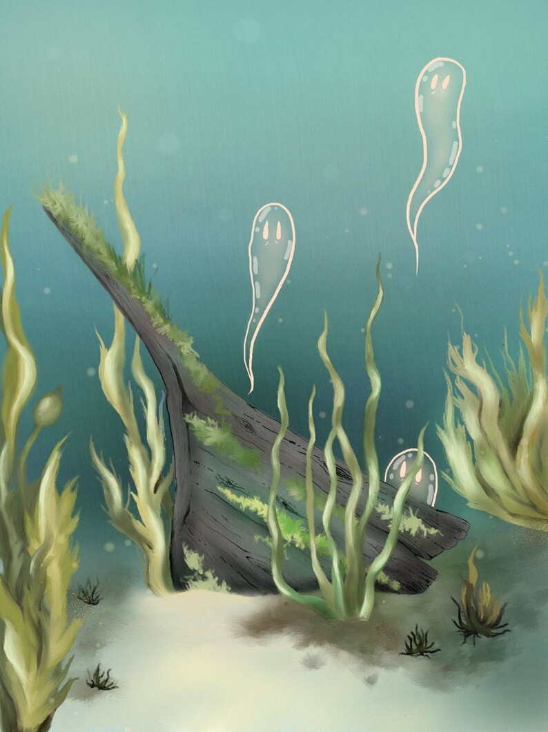 Sunken Ship With Ghosts Under Water Art Print Spooky Haunted Halloween ...