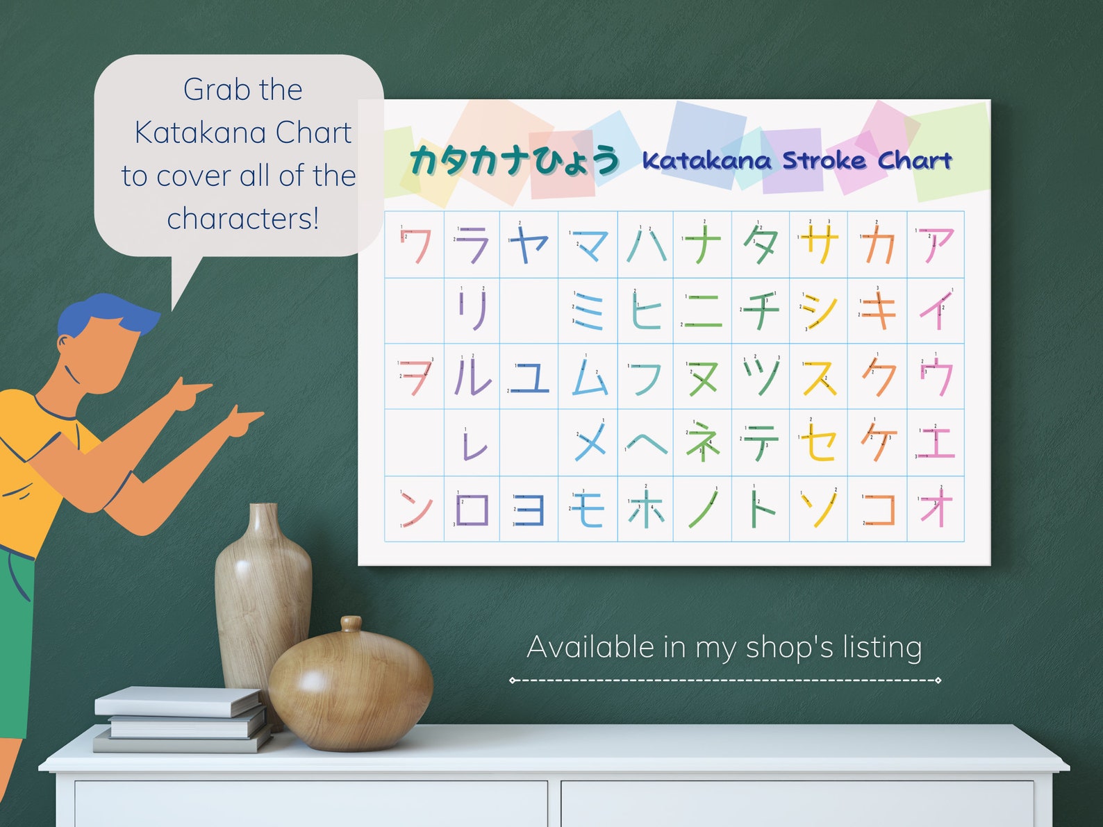 Hiragana Poster Printable japanese Hiragana, Hiragana Chart, Stroke ...