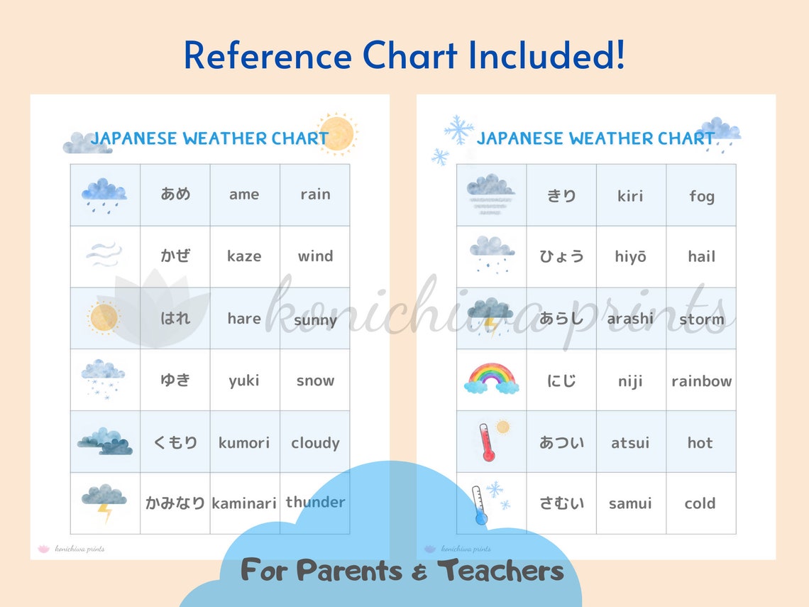 Japanese Weather Flash Cards Montessori Cards japanese 3 - Etsy