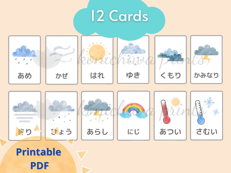 Japanese Weather Flash Cards - Montessori Cards (japanese, 3 Part Cards ...