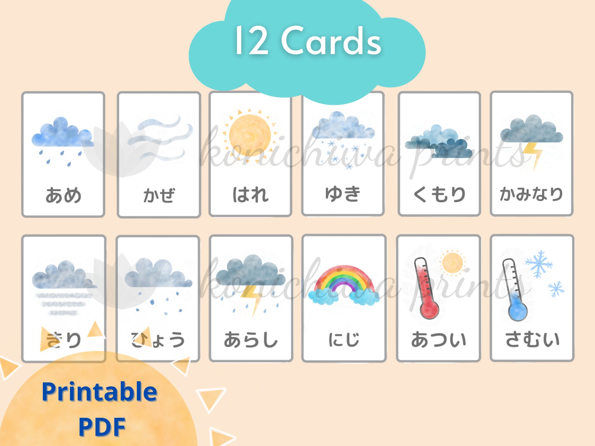 Japanese Weather Flash Cards - Montessori Cards (japanese, 3 Part Cards ...