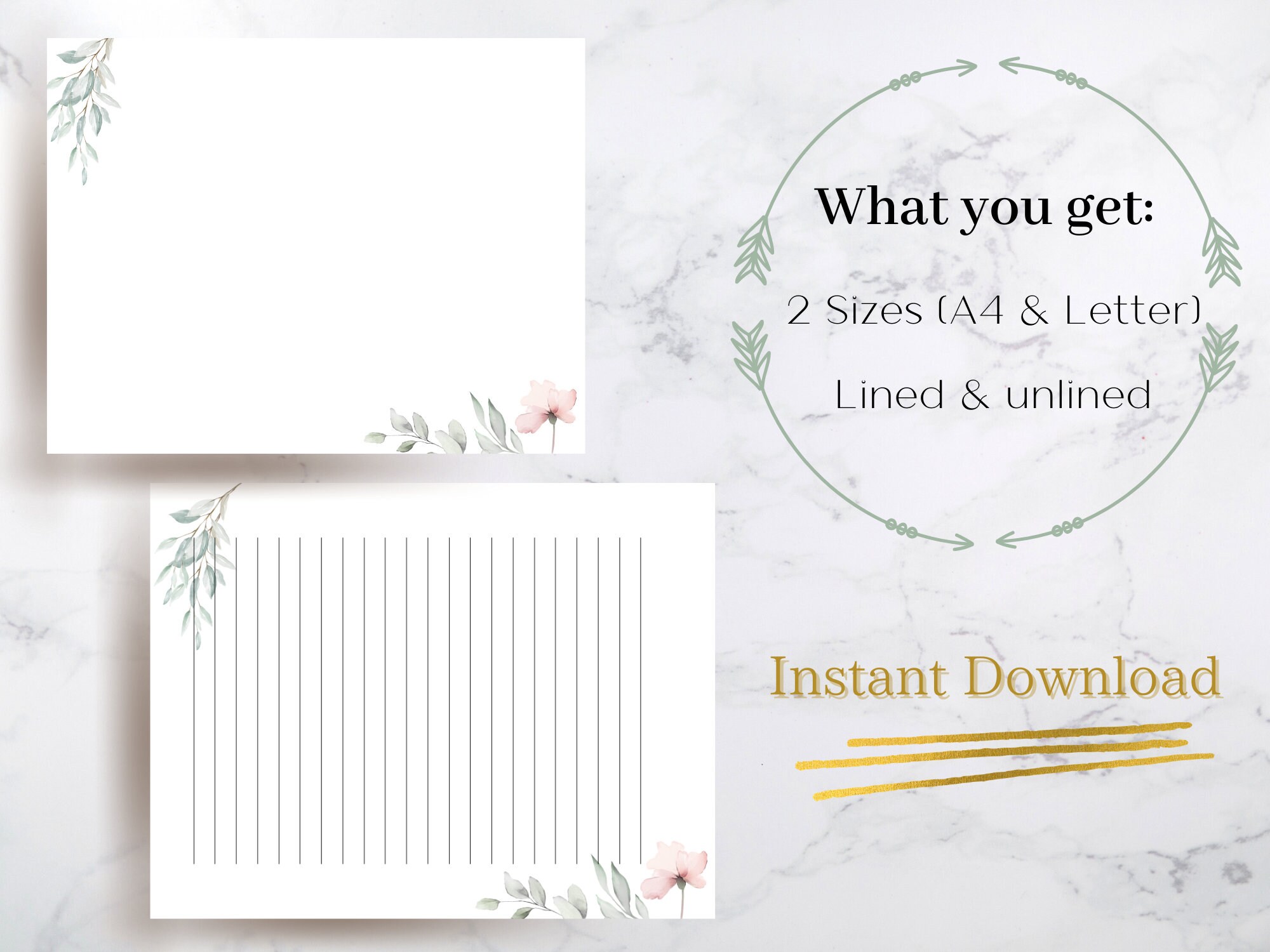 Vertical Lined Printable Stationery Printable Stationary Paper, Digital ...