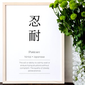Japanese Kanji Patience Print, Japanese Poster, Japanese Decor ...