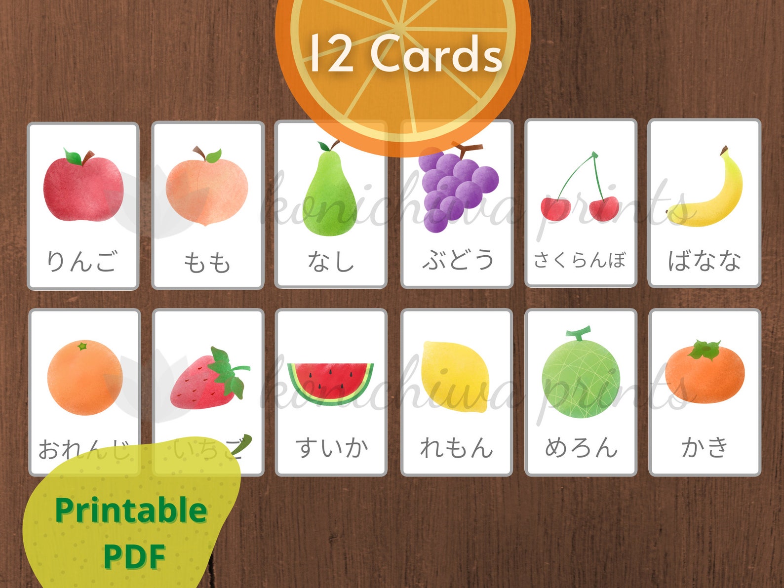 Japanese Fruits Flash Cards Montessori Cards japanese Study, 3 Part ...