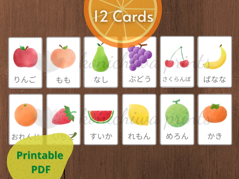 Japanese Fruits Flash Cards Montessori Cards japanese Study, 3 Part ...