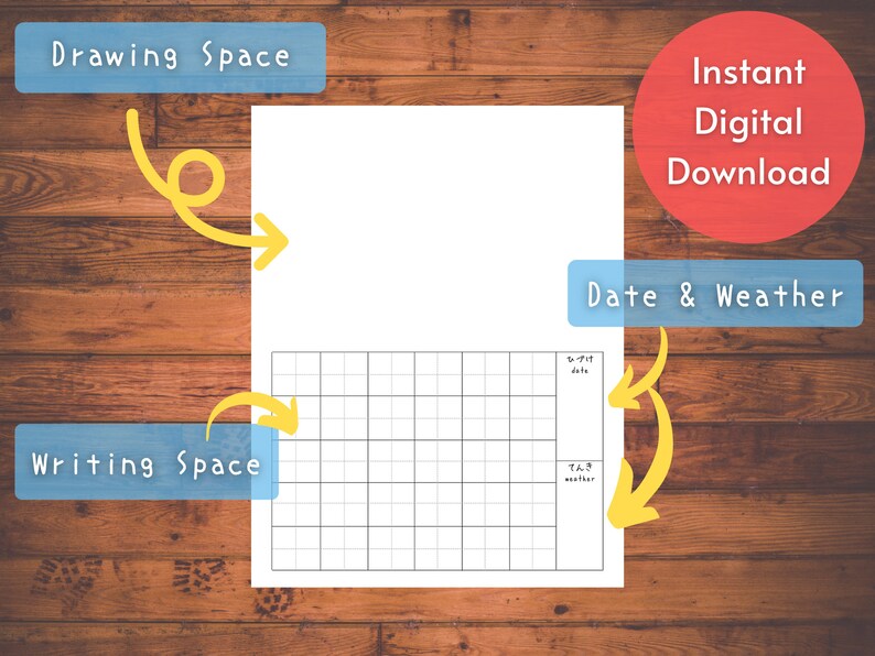 Japanese Drawing Journal Sheets for Kids Printable picture Diary ...