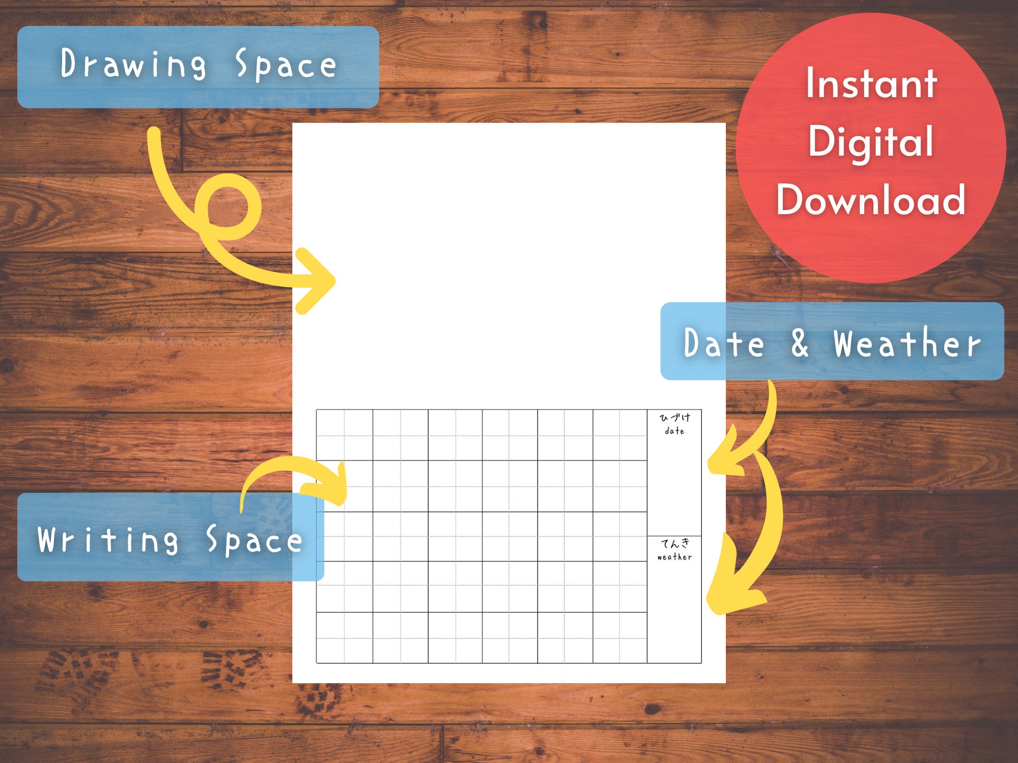 Japanese Drawing Journal Sheets for Kids Printable picture Diary ...