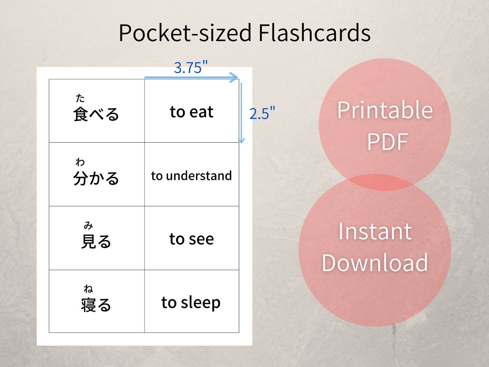 Basic Japanese Verb Flashcards - Printable Flashcards (japanese ...