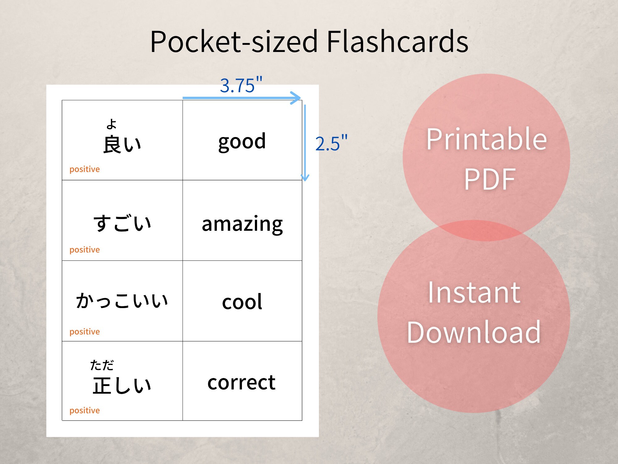 Japanese Adjective Flashcards - Printable Flashcards (japanese ...
