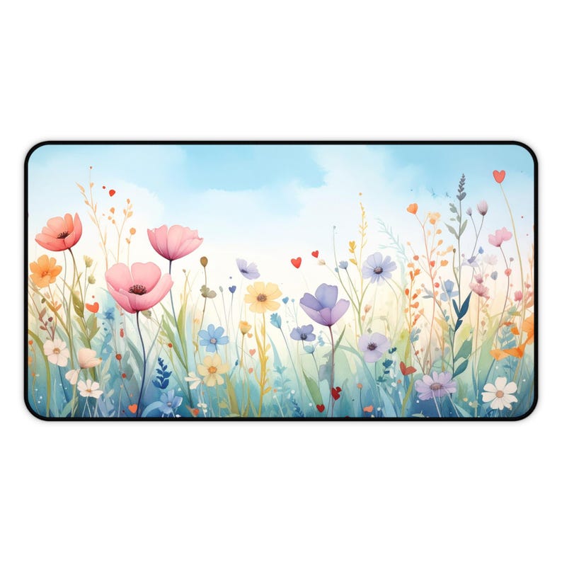Pastel Wildflower Desk Mat, Watercolor Floral Mouse Pad, Soft Aesthetic ...