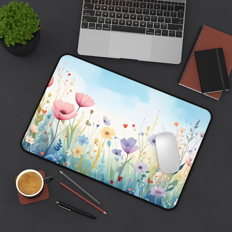 Pastel Wildflower Desk Mat, Watercolor Floral Mouse Pad, Soft Aesthetic ...
