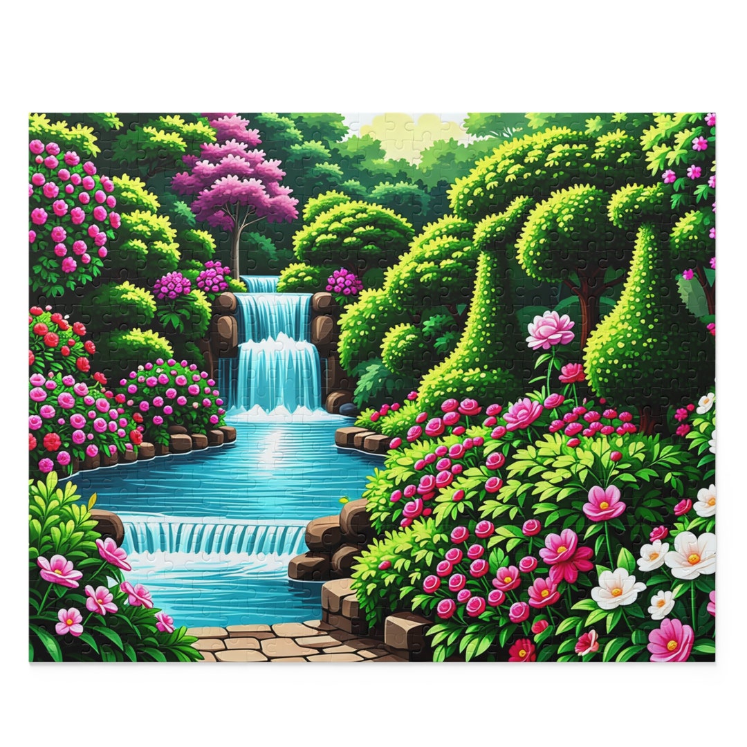 Beautiful Waterfall Garden Jigsaw Puzzle (120, 252, 500 Piece) Adult ...