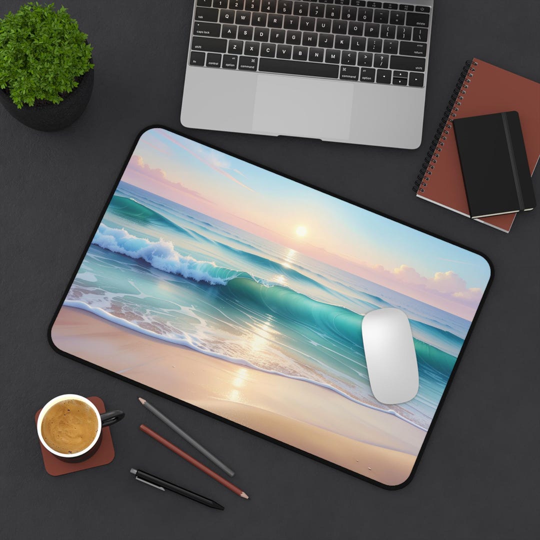 Ocean Wave Desk Mat, Beach Sunset Mouse Pad, Coastal Aesthetic Desk Pad ...