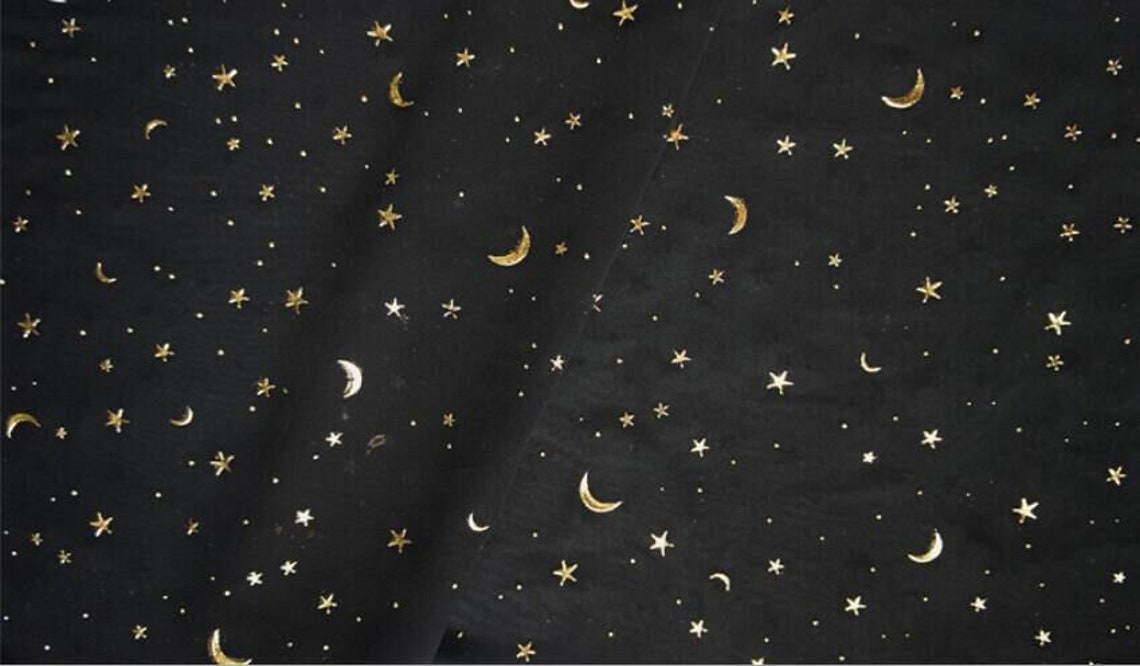 3D Gold Star Moon Lace fabric 75D Pearl Chiffon fabric By The | Etsy