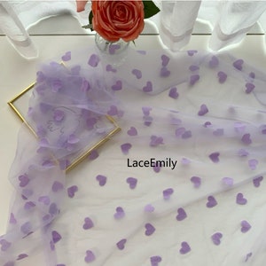 Purple Love Flocking Lace Fabric Pink Heart Flocked Tulle for Tutu ...