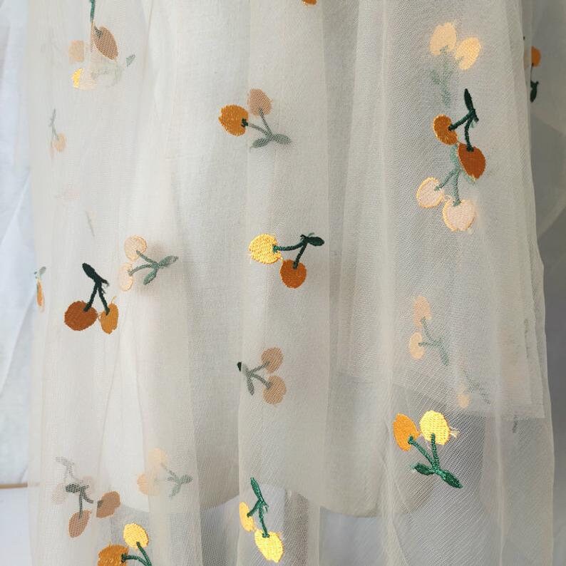 3 Color Lovely Cherry Embroidered Lace Fabric Cherry Soft | Etsy