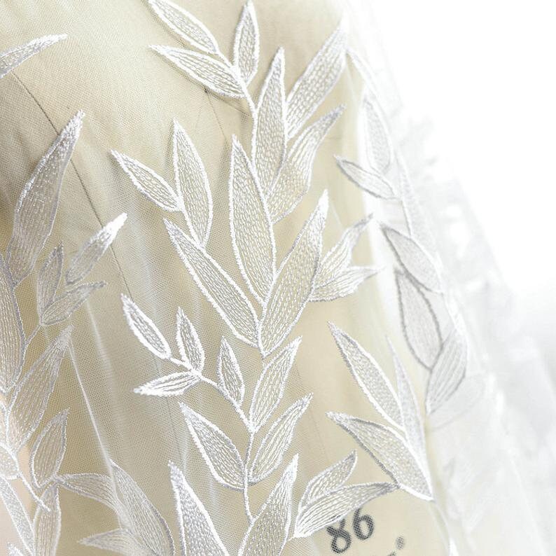 Bamboo Leaf Embroidery Lace Fabric Leaf Tulle Fabric for Girl Dress ...
