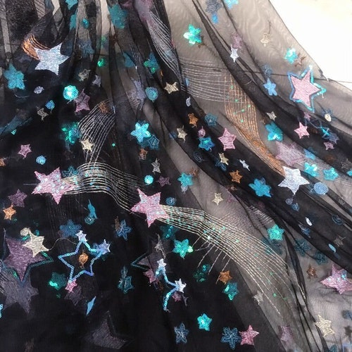 3D Colorful Sequins Star Lace Fabric Embroidery Star Tulle - Etsy